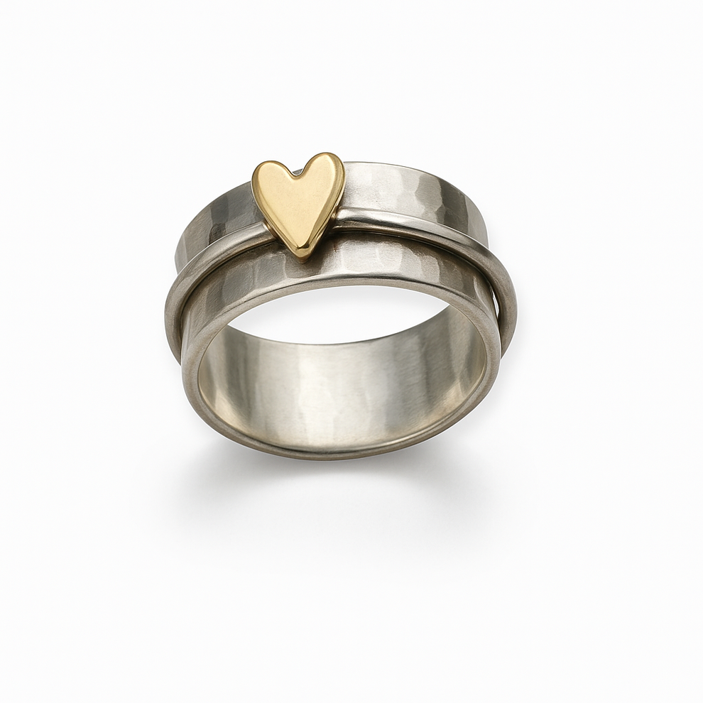 Lena™ | Women’s Vintage Silver Ring with Gold Heart – Ethan & Lara